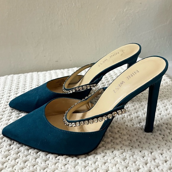 Nine West | Shoes | Nine West Bluegreen And Rhinestone Strap Heels 55 ...